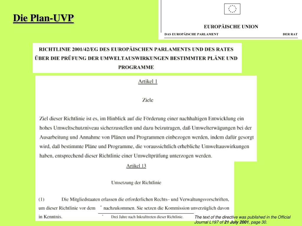 PPT - WPF: Umweltverträglichkeitsprüfung Lernziel: Kenntnisse über Wesen und Ablauf einer UVP ...