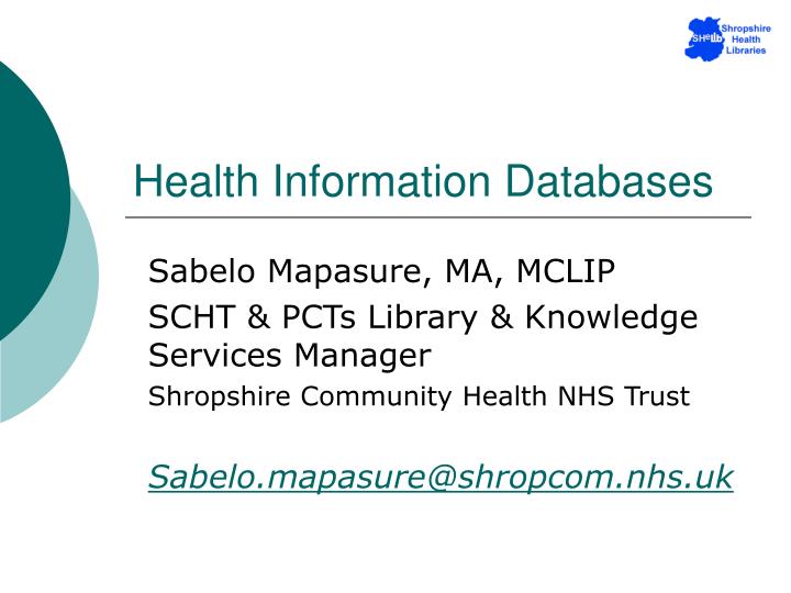 PPT - Health Information Databases PowerPoint Presentation, free ...