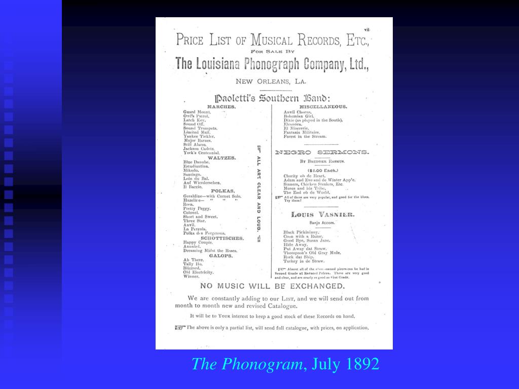 PPT - New Orleans’ First Record Label: Louis Vasnier and the Louisiana ...