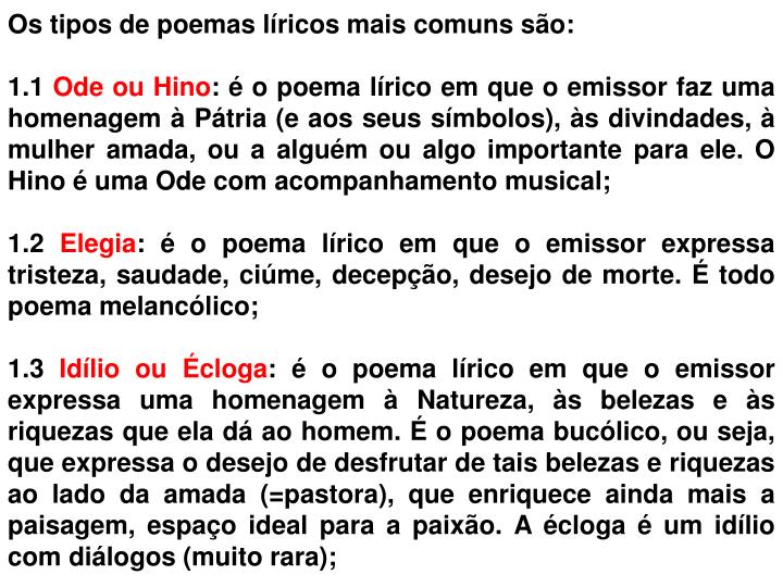 PPT - Os tipos de poemas líricos mais comuns são: PowerPoint ...
