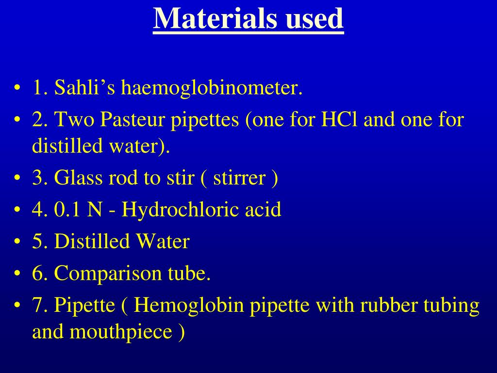 PPT - Hemoglobin estimation by Sahli's method ( Sahli’s ... PPT - Hemoglobin estimation by Sahli's method ( Sahli’s ...