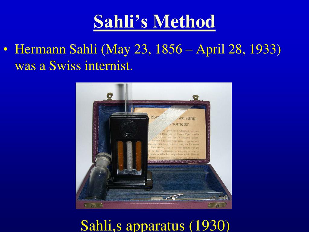 PPT - Hemoglobin estimation by Sahli's method ( Sahli’s ... PPT - Hemoglobin estimation by Sahli's method ( Sahli’s ...