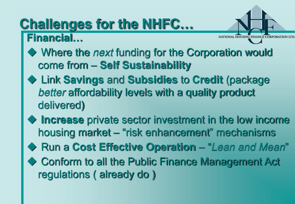 PPT - NHFC Portfolio Committee Of Housing 13 June 2001 PowerPoint ...