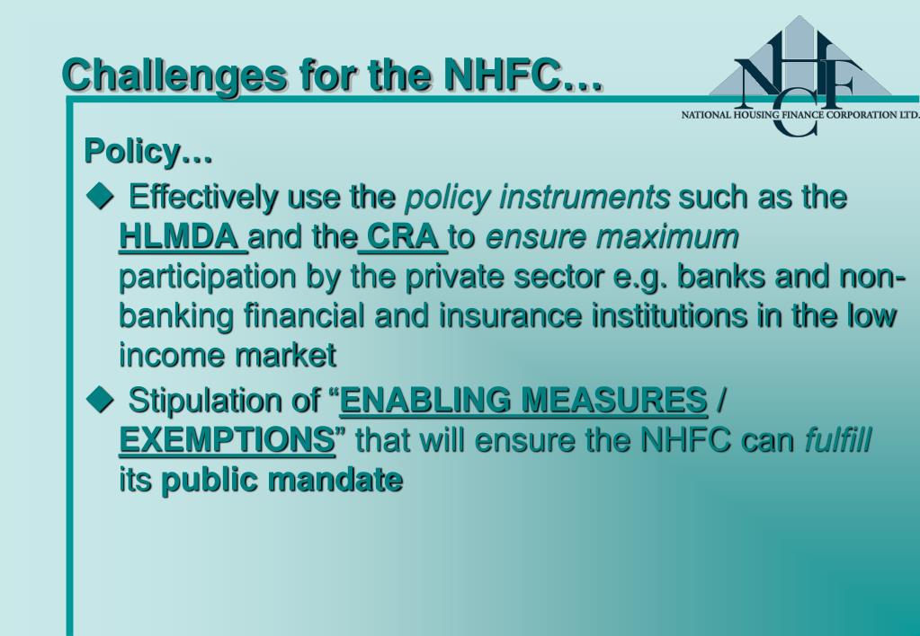 PPT - NHFC Portfolio Committee Of Housing 13 June 2001 PowerPoint ...