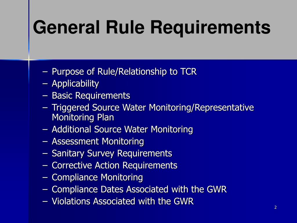 PPT - The Ground Water Rule (GWR) General Rule Requirements 40 CFR 141. ...