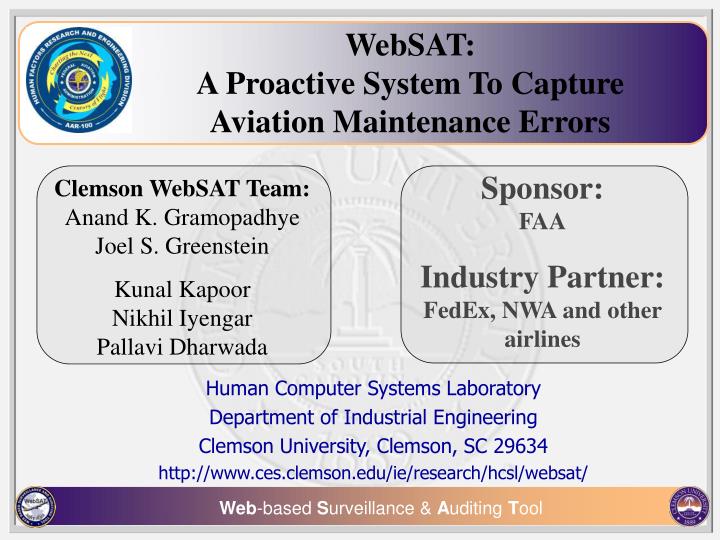 PPT - WebSAT: A Proactive System To Capture Aviation Maintenance Errors ...