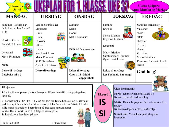 PPT - UKEPLAN FOR 1. KLASSE UKE 37 PowerPoint Presentation, free ...