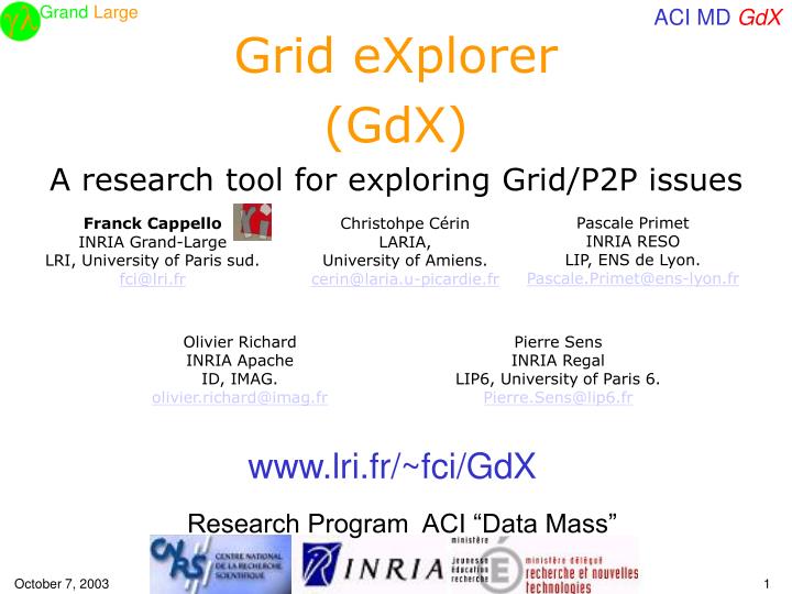 PPT - Grid eXplorer (GdX) A research tool for exploring Grid/P2P issues ...