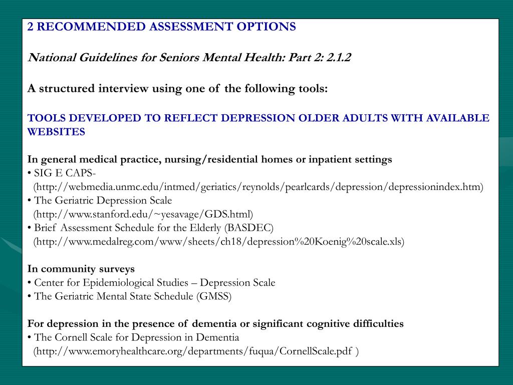 PPT - Tool on Depression: Assessment and Treatment For Older Adults ...