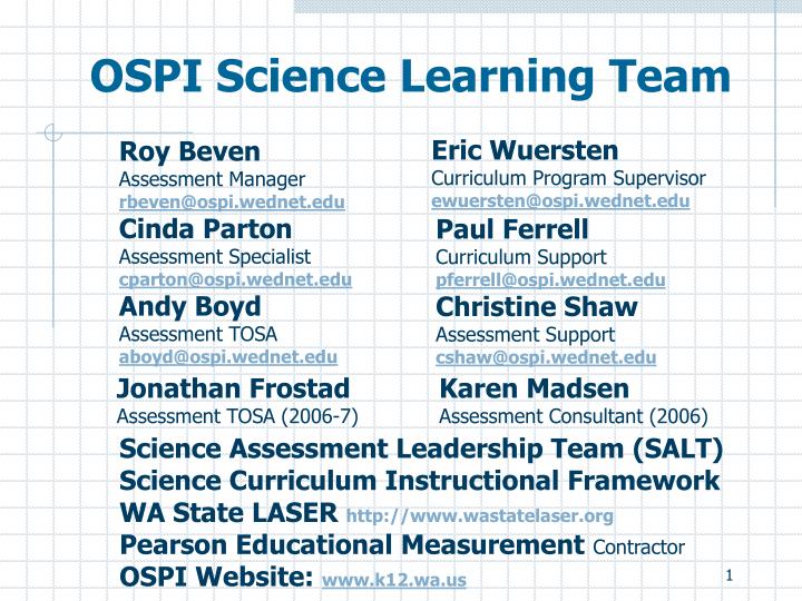 PPT - OSPI Science Learning Team PowerPoint Presentation, free download ...