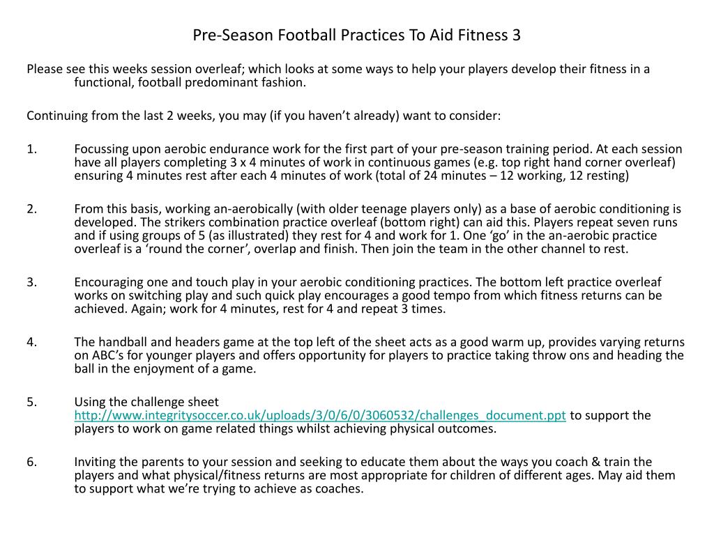 PPT - Pre-Season Football Practices To Aid Fitness 3 PowerPoint ...