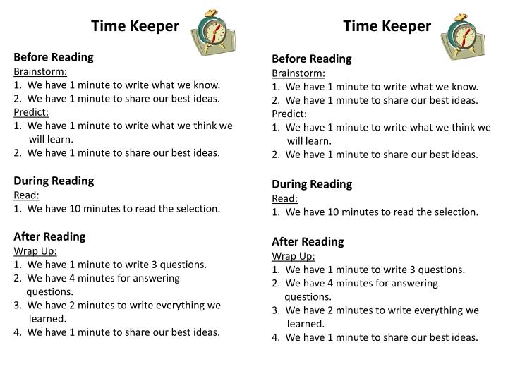 PPT - Time Keeper Before Reading Brainstorm: 1. We have 1 minute to ...