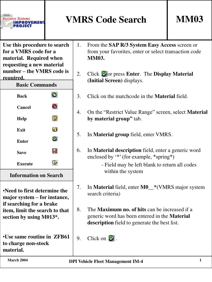 PPT - VMRS Code Search PowerPoint Presentation, free download - ID:3595140