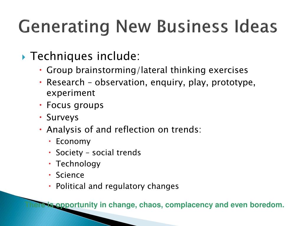 PPT - Business Idea Generation, Creative Thinking, Idea Screening and ...