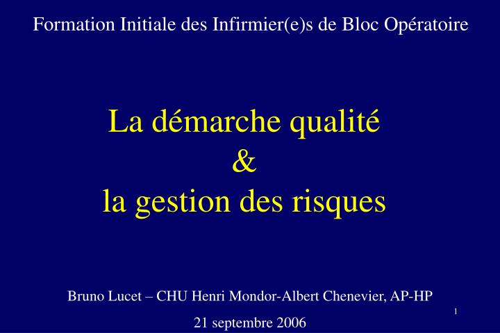 PPT - La démarche qualité & la gestion des risques PowerPoint Presentation - ID:3600376